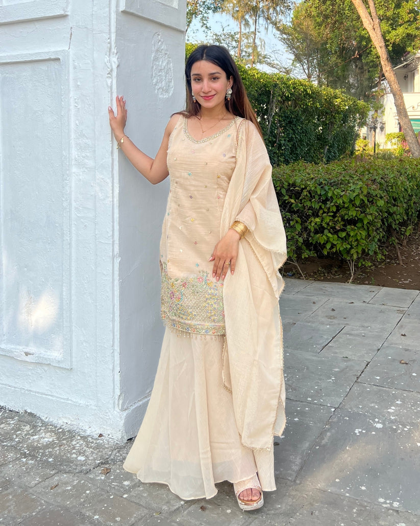 Cream Gold Sharara Set – MAARVI